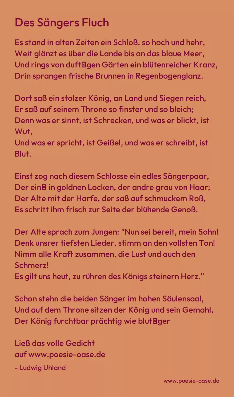 Des Sängers Fluch - Gedicht von Ludwig Uhland - Poesie Oase